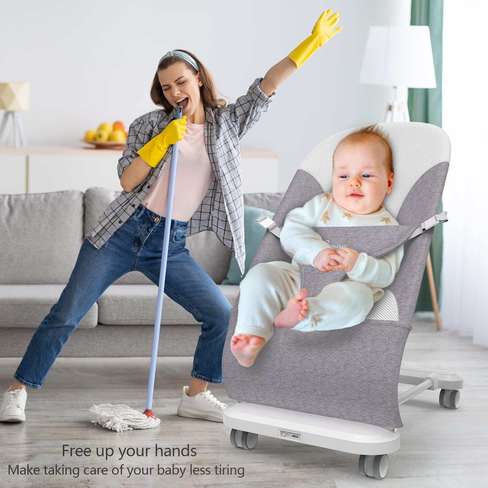 Baby-Bouncer-Seat-for-Infants: Portable Bouncer for Babies 0-6 Months:Infant Bouncers & Rockers: Baby Rocker for Infants with Removable Wheels: Adjustable Multi Position Infant Bouncer Seat