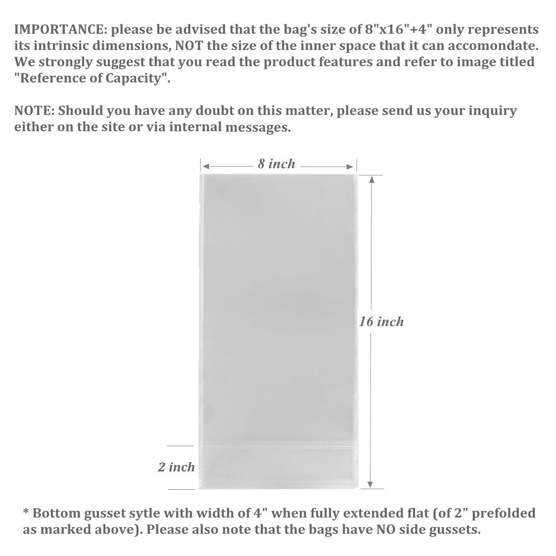 100 Gusset Cello Bags with Ties - 2.8 mil Big Size Gift Wrap Cellophane Bag - Clear Wine Bottle Gift Bags Large for Favor (8" x 16" + 4")