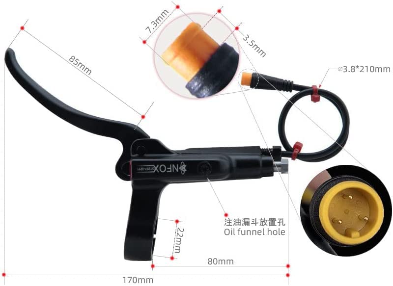 HUBIWUIS NFOX GT267 Power Off Brake Handle 3 Pin for E-Bike Electric Bicycle Bafang Hall Motor Hydraulic Brakes Mountain Bike Accessories (Black)