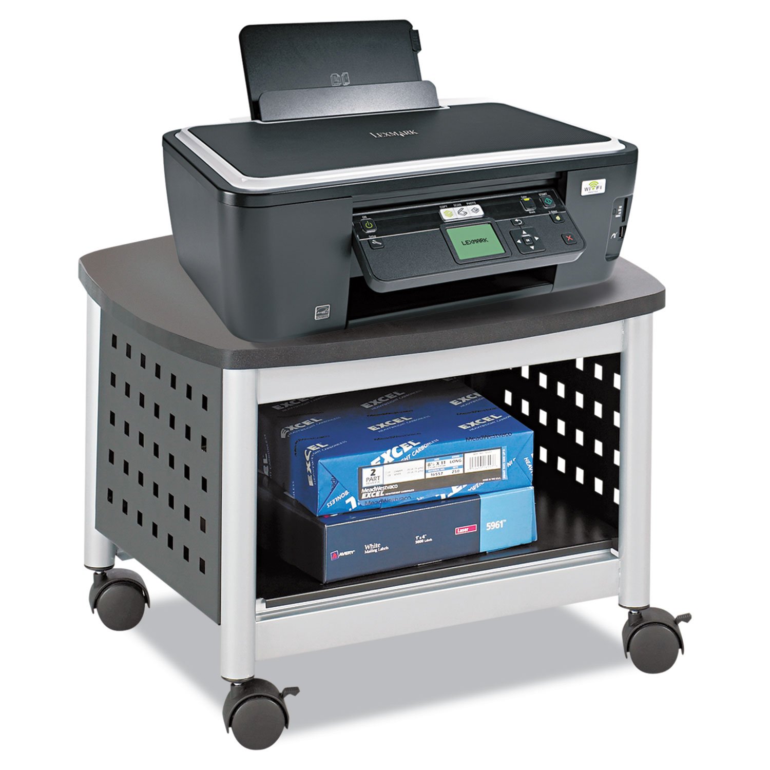 Safco Products Scoot Underdesk Printer Stand 1855BL, Black, Powder Coat Finish, Swivel Wheels for Mobility