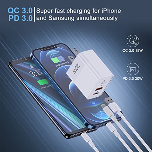 20W USB C Wall Charger,NITASA 2-Pack Dual Port Fast PD+Quick Charge 3.0 Charger Block Plug for iPhone 14 13/12/11/14 Pro Max SE iPad Galaxy Pixel,USB C Power Adapter Fast Charging for iPhone 14 Plus