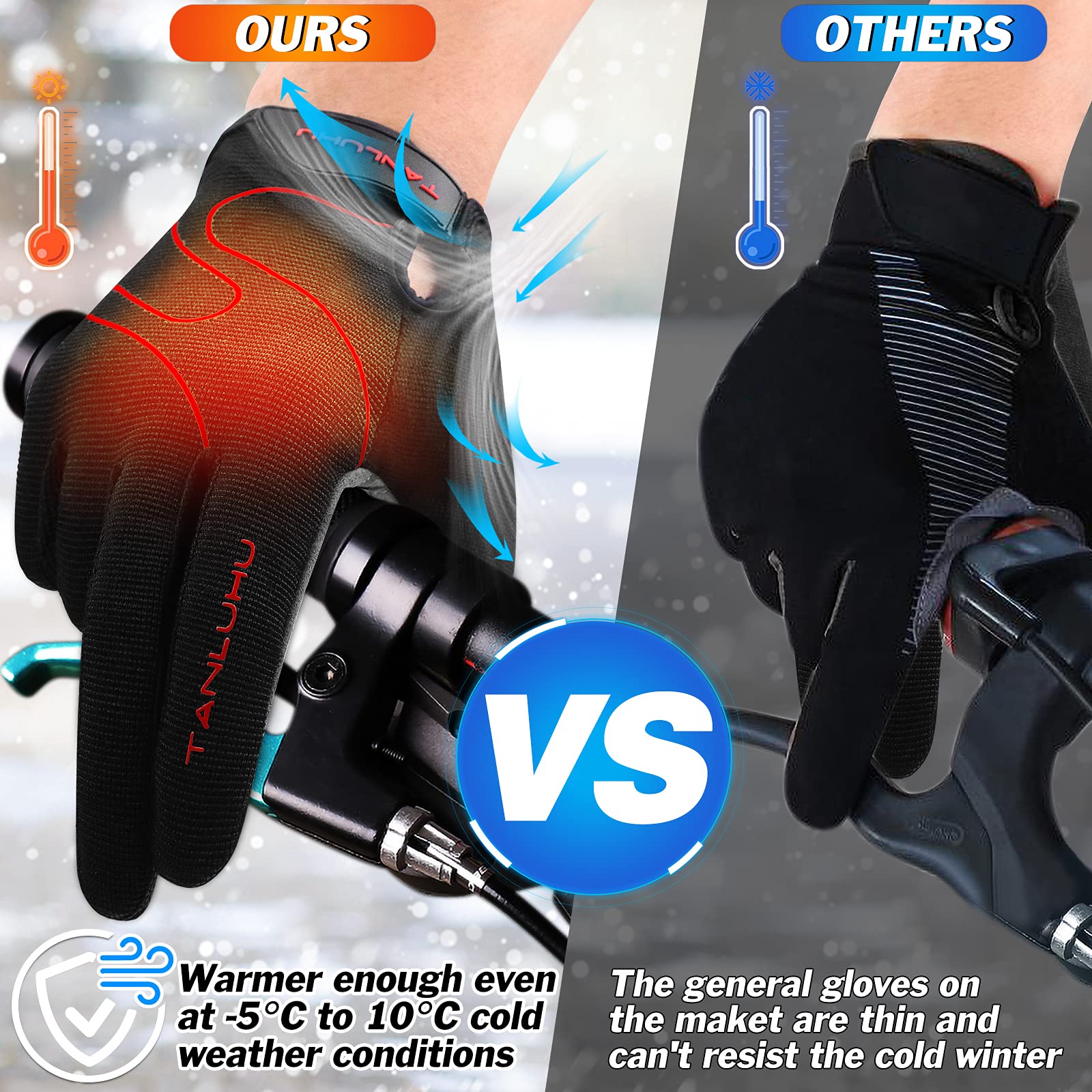 Tanluhu Mountain Bike Gloves - Full Finger Touch Screen, Anti-Slip, Shock-Absorbing for Men & Women (Red)