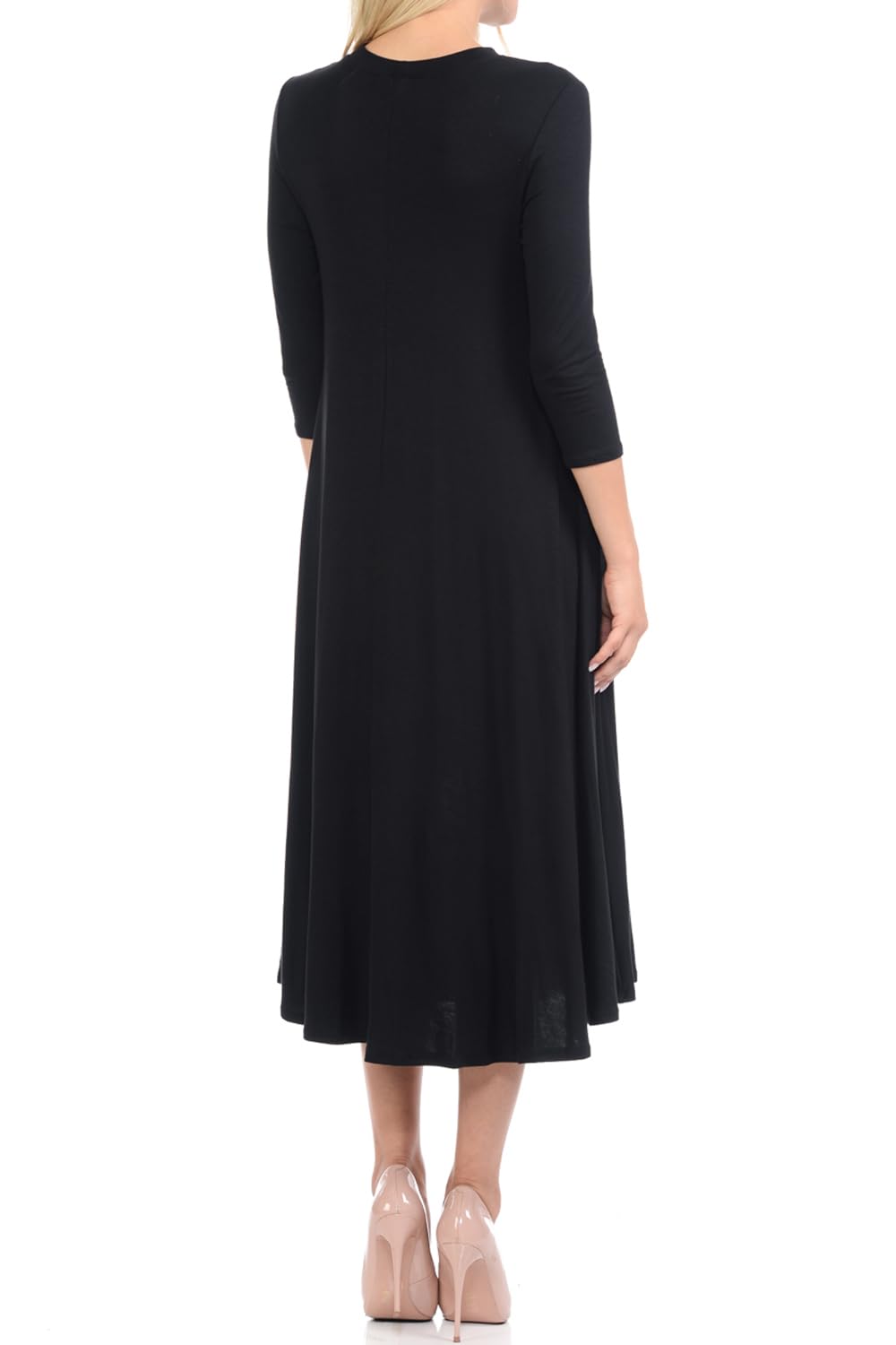 iconic luxe Women's Swing Midi Dress – 3/4 Sleeve Flowy A-Line Tunic – Soft, Stretchy, Comfortable, and Versatile Casual Dress for Everyday Wear X-Large Black