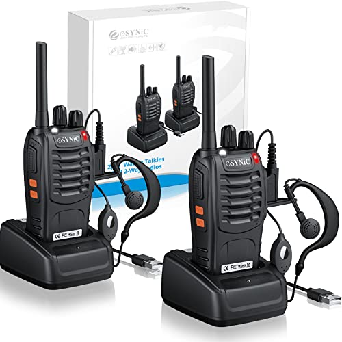 Walkie Talkies,eSynic 2Pcs Professional Rechargeable Walkie Talkies Long Range 2 Way Radio Handheld Wireless Walkie Talkies for Adults Supports VOX 16 Channel with LED Light Original Earpieces etc