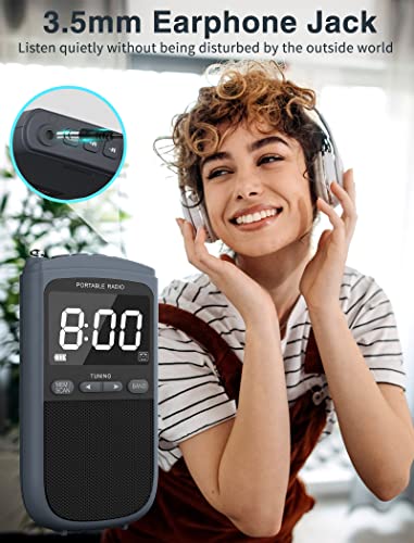 AM FM Walkman Radio:900mAh Rechargeable Portable Transistor Pocket Radio with Best Reception Digital Tuning, LCD Screen,Stereo Earphone Jack, Sleep Timer and Alarm Clock for Jogging,Walking