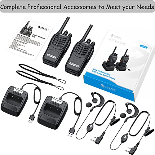 Walkie Talkies,eSynic 2Pcs Professional Rechargeable Walkie Talkies Long Range 2 Way Radio Handheld Wireless Walkie Talkies for Adults Supports VOX 16 Channel with LED Light Original Earpieces etc
