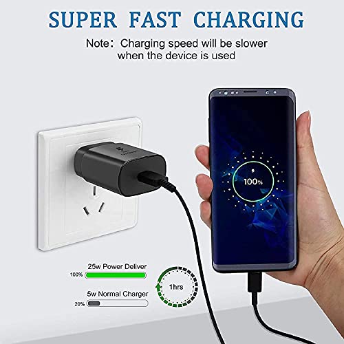 Samsung 25W USB C Super Fast Charging Wall Charger with 5FT Type C Cable Compatible Samsung Galaxy S22/S22+/S22Ultra/S21/S21+/S20/S20+/S10/S10e/S9 Plus/S8 Plus/Note 8/Note 9/Note 10/Note20