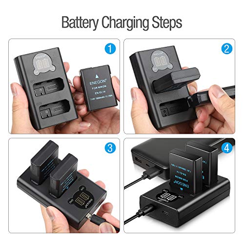 ENEGON EN-EL14/EL14a Replacement Battery (2 Pack) and Smart LCD Dual Charger Kit for Nikon D3100, D3200, D3300, D3400, D3500, D5100, D5200, D5300, D5500 Coolpix P7000 P7100 P7700 P7800 Cameras