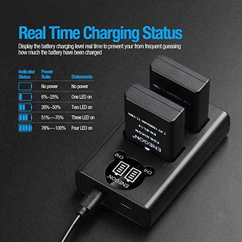 ENEGON EN-EL14/EL14a Replacement Battery (2 Pack) and Smart LCD Dual Charger Kit for Nikon D3100, D3200, D3300, D3400, D3500, D5100, D5200, D5300, D5500 Coolpix P7000 P7100 P7700 P7800 Cameras