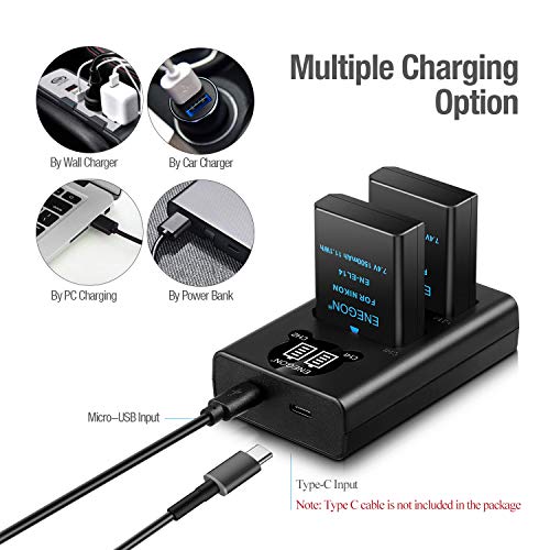 ENEGON EN-EL14/EL14a Replacement Battery (2 Pack) and Smart LCD Dual Charger Kit for Nikon D3100, D3200, D3300, D3400, D3500, D5100, D5200, D5300, D5500 Coolpix P7000 P7100 P7700 P7800 Cameras
