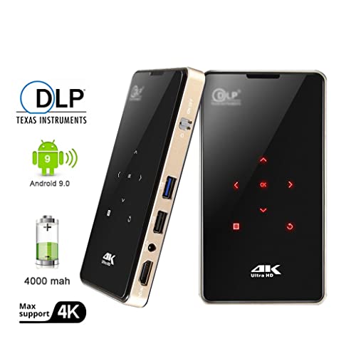 CXDTBH Projector Mini Android 9.0 4000mAh Battery,Support 4K Miracast Airplay Mobile Projector Video Beamer ( Color : D )