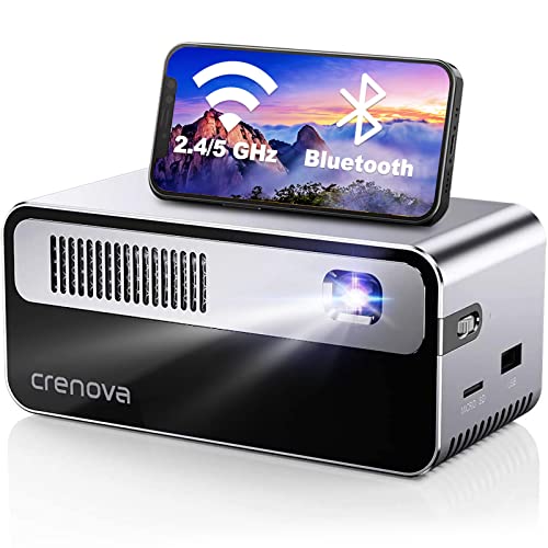 Crenova WiFi Projector with Bluetooth,170 ANSI Lumen Home Projector, Portable Mini DLP Projector 1080p Supported with 7000 mAh Built-in Battery & ±45°Auto Keystone for iPhone, Android,iPad, PS4, PC