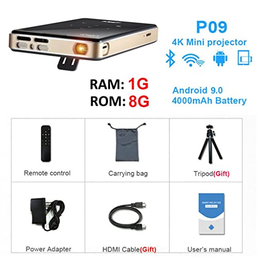 CXDTBH Projector Mini Android 9.0 4000mAh Battery,Support 4K Miracast Airplay Mobile Projector Video Beamer ( Color : D )