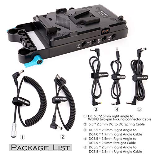 KOCACKOO V-Mount Lock Battery Plate Power Supply Splitter Adapter with 15mm Rod Clamp + BMPCC 4K and 6K Locking DC Cable for Blackmagic Pocket Cinema Camera 4K/6K.