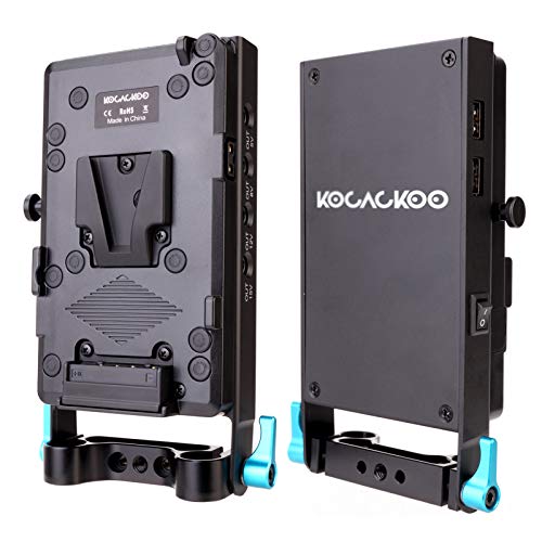KOCACKOO V-Mount Lock Battery Plate Power Supply Splitter Adapter with 15mm Rod Clamp + BMPCC 4K and 6K Locking DC Cable for Blackmagic Pocket Cinema Camera 4K/6K.