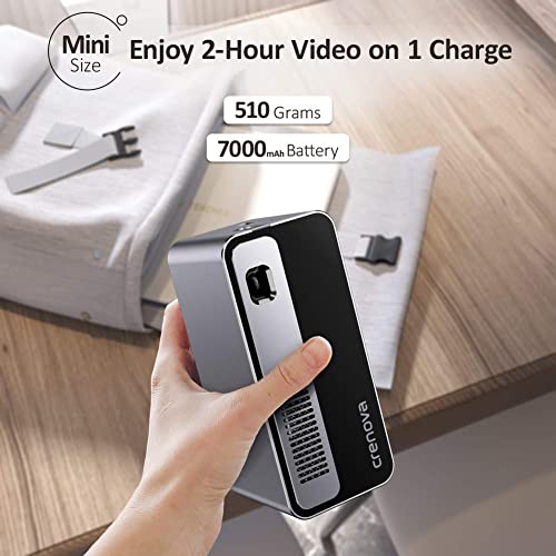Crenova WiFi Projector with Bluetooth,170 ANSI Lumen Home Projector, Portable Mini DLP Projector 1080p Supported with 7000 mAh Built-in Battery & ±45°Auto Keystone for iPhone, Android,iPad, PS4, PC