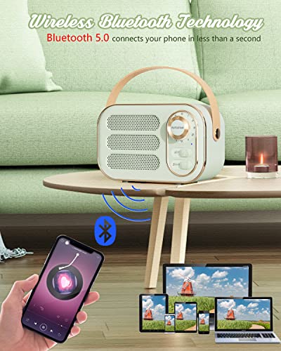 Greadio Retro Bluetooth Speaker, Vintage Speaker with Cute Old Fashion Style, Good Sound, Bluetooth 5.0, TF Card, AUX Input, USB Drive MP3 Player for Home,Outdoor,Travel,Party,Gift (Green)