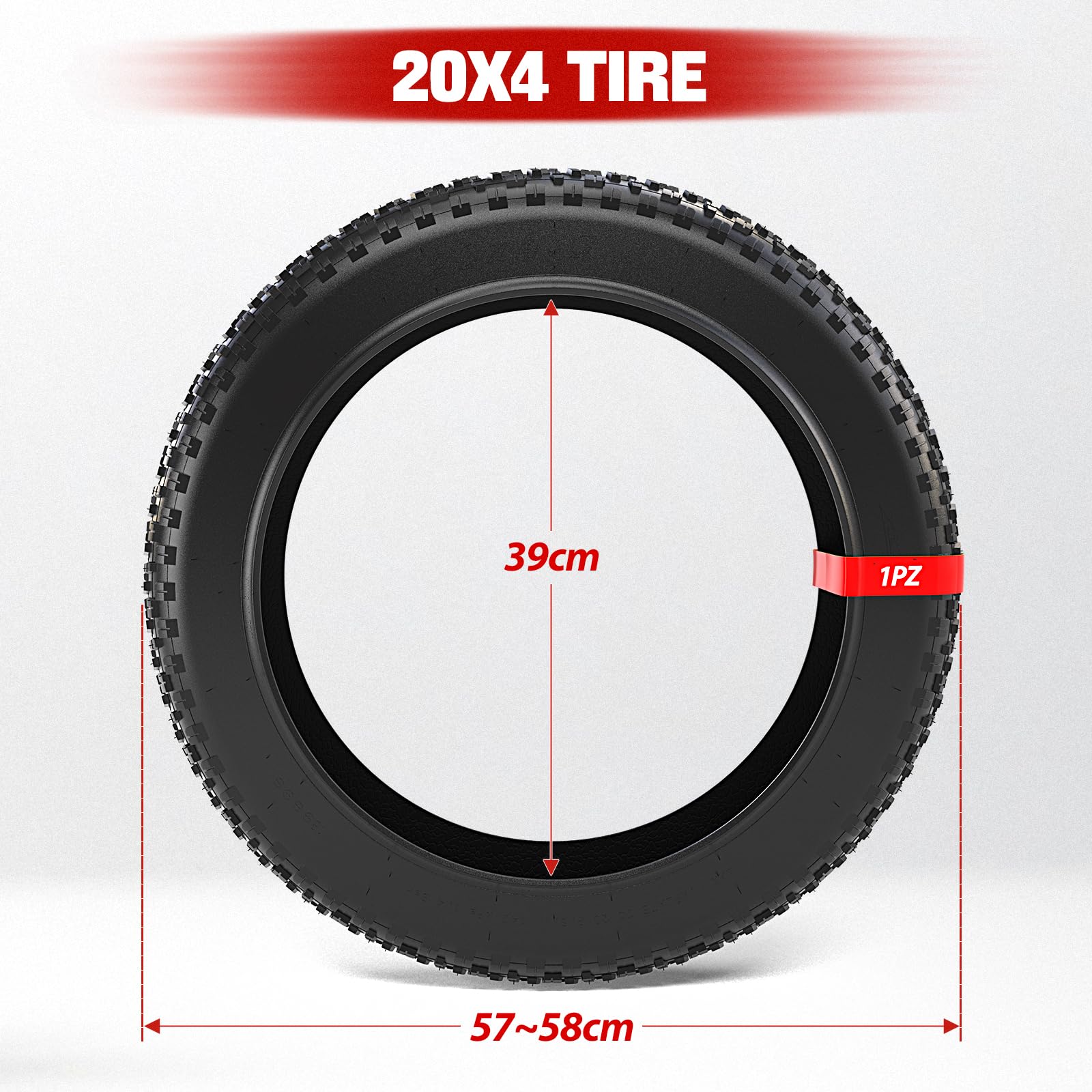 1PZ T20-X01 Fat Tire 20 x 4.0 Inch E-Bike Mountain Bicycle Tire Replacement for High-Performance Puncture-Resistant and All-Terrain Folding Electric MTB Tire with Offroad or Trail Riding