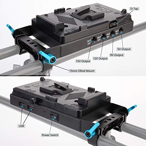 KOCACKOO V-Mount Lock Battery Plate Power Supply Splitter Adapter with 15mm Rod Clamp + BMPCC 4K and 6K Locking DC Cable for Blackmagic Pocket Cinema Camera 4K/6K.