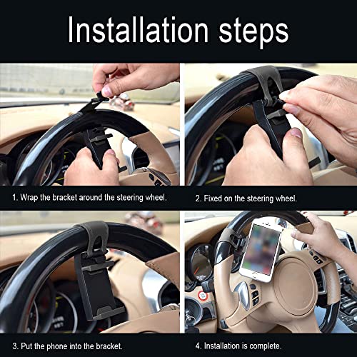 Car Steering Wheel Phone Mount, Portable Steering Wheel Phone Holder Mount Clip, Steering Wheel Smartphone Mount, Phone Holder Universal for Most Phones (Black)