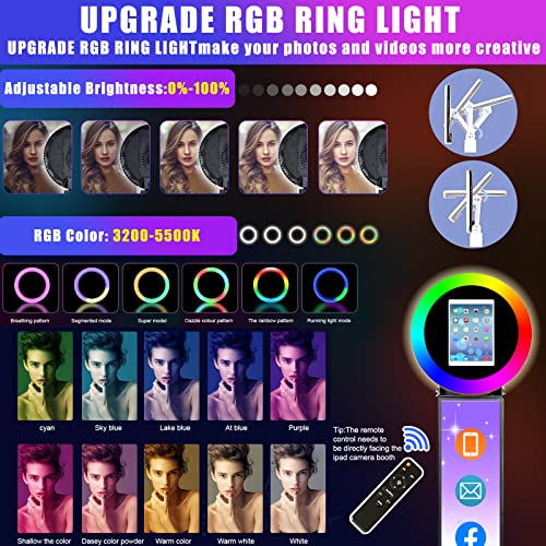 RDYMONKEY Portable Photo Booth for 12.9" Ipad, Metal Shell Stand Selfie Machine with Advertise Light Box, Adjustable RGB LED Ring Light,for Parties, Wedding, Exhibition, Rental Business