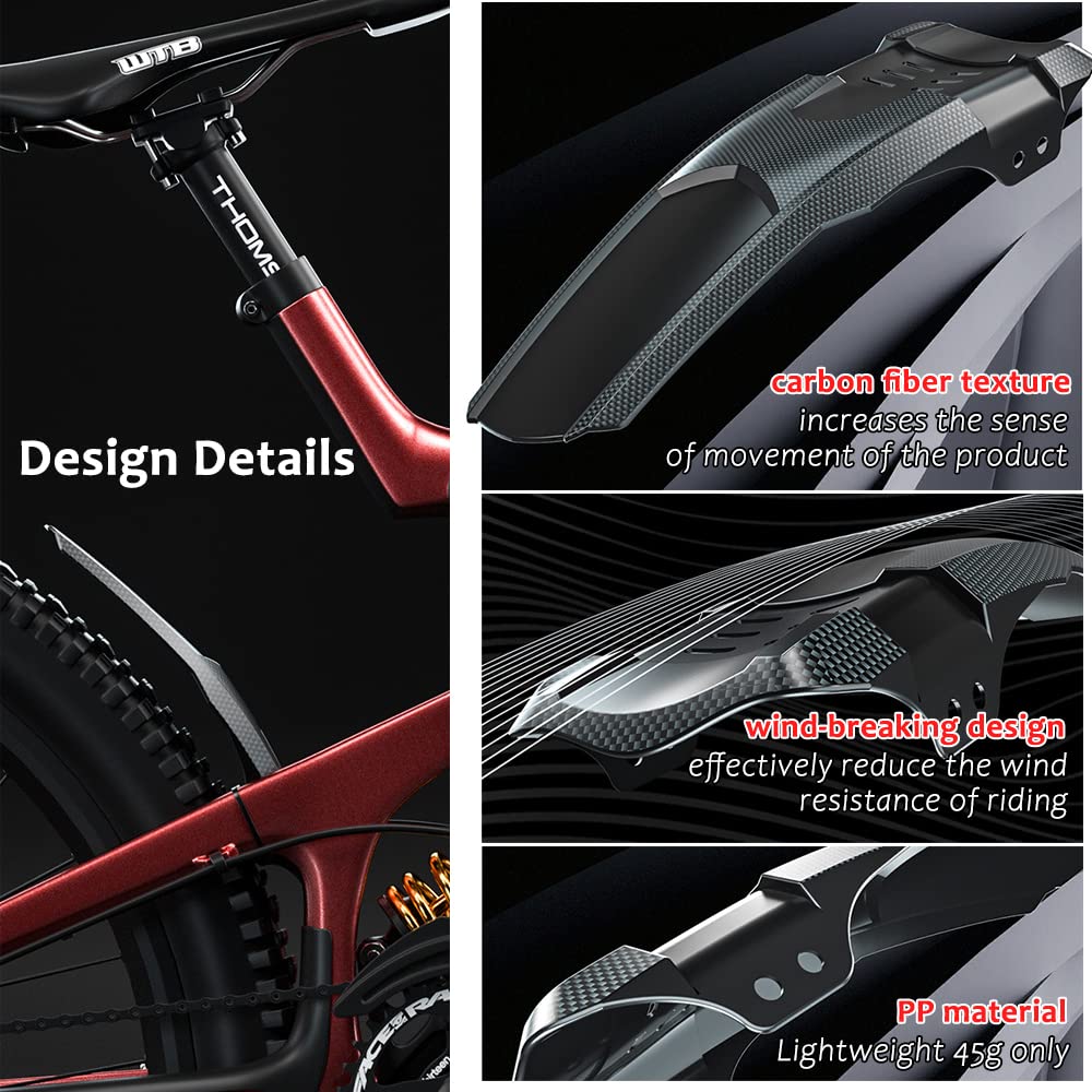 BEENOPT 2 PCs Universal Mountain Bike Fender, MTB Bicycle Fenders Rear + Front Mountain Bike Mud Guard Fender Set, 11.4" Length 3.5" Width