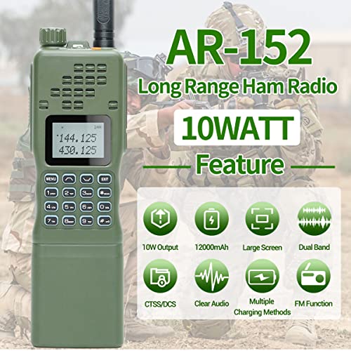 Baofeng AR-15210W High Power Ham Radio Portable Tactical Two Way Radio Long Range Walkie Talkie 12000mAh Battery Full Kits (Green)