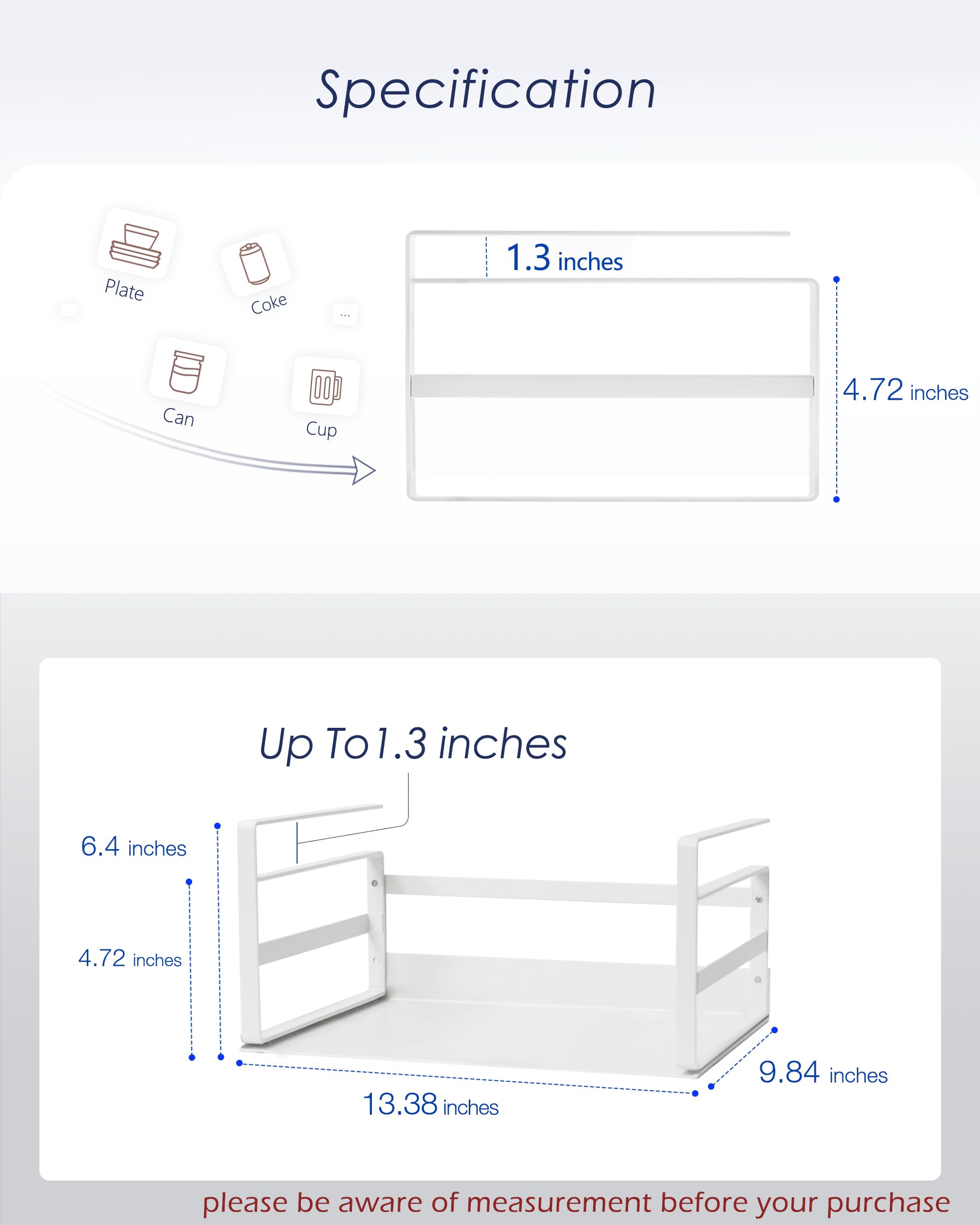 Nxconsu 2Pack Under Shelf Storage Cabinet Hanging Basket Organizer Under Pantry Storage Shelf Rack Holder for Kitchen Cupboard Desk Table Bookshelf Can Bottle Heavy Duty All Metal Slide-in White