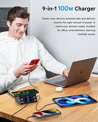 LMAIVE USB Charging Station, 100W Charging Station, 8-Ports Charging Station for Multiple Devices, Multi USB Charger Station, USB C Charging Station Compatible with iPhone, iPad, Samsung, Huawei