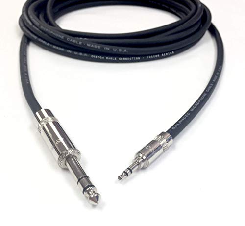 1 Foot Pro Audio 1/4 inch (6.35mm) TRS to 1/8 inch (3.5mm) TRS Balanced Cable by Custom Cable Connection