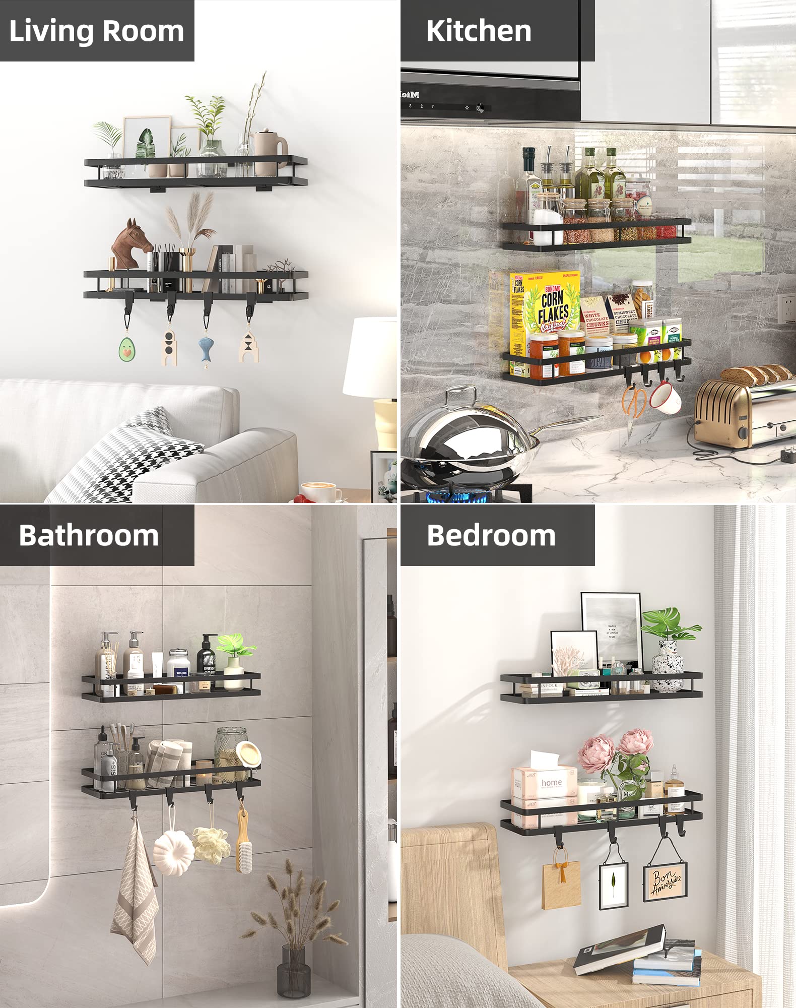 Couwilson Spice Rack Organizer Wall Mounted 15.7in 2 Pack Hanging Seasoning Spice Organizer Shelf, Spice Rack storage for Cabinet or Wall Mount with 4 Strong Hooks, for Kitchen, Bathroom
