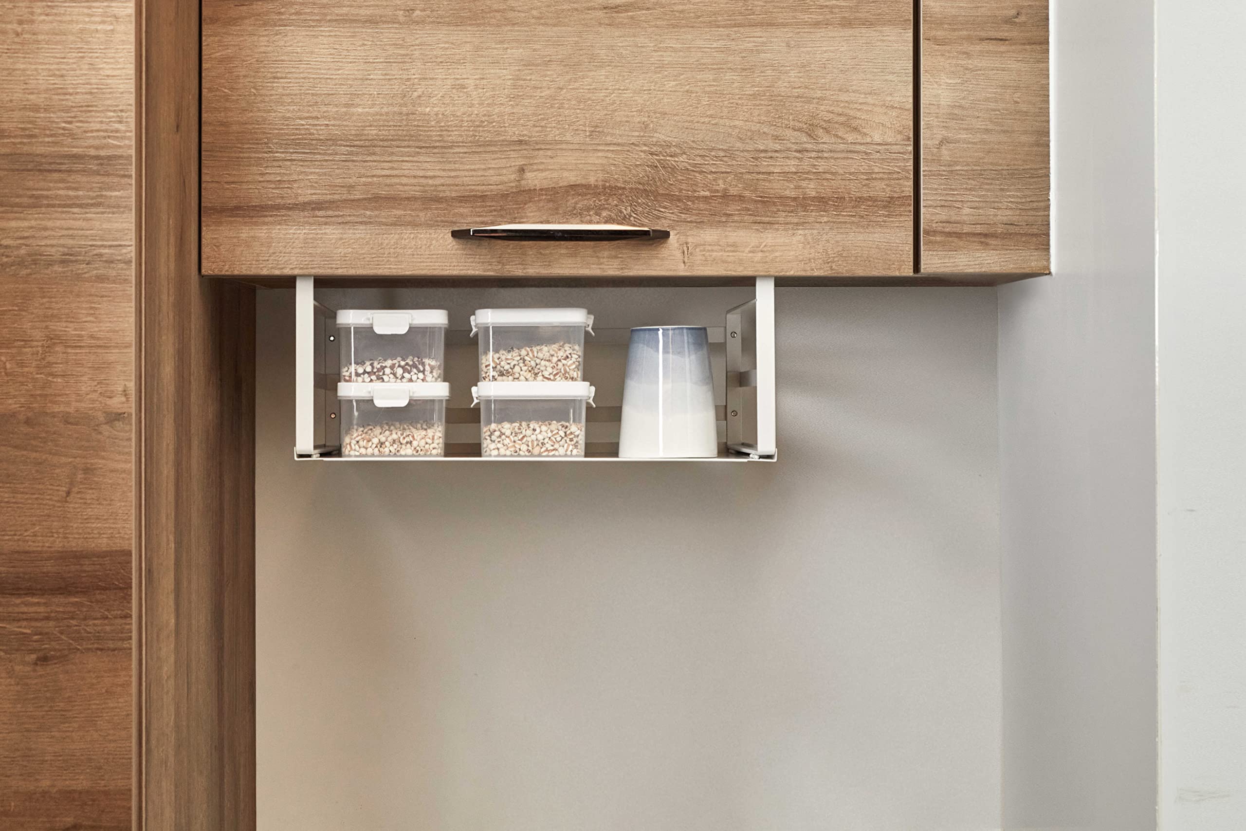 Nxconsu 2Pack Under Shelf Storage Cabinet Hanging Basket Organizer Under Pantry Storage Shelf Rack Holder for Kitchen Cupboard Desk Table Bookshelf Can Bottle Heavy Duty All Metal Slide-in White