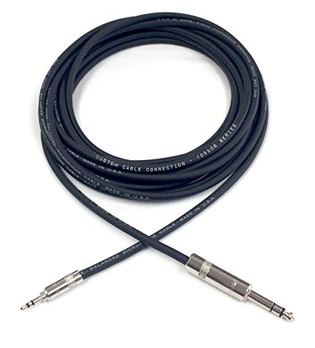 1 Foot Pro Audio 1/4 inch (6.35mm) TRS to 1/8 inch (3.5mm) TRS Balanced Cable by Custom Cable Connection