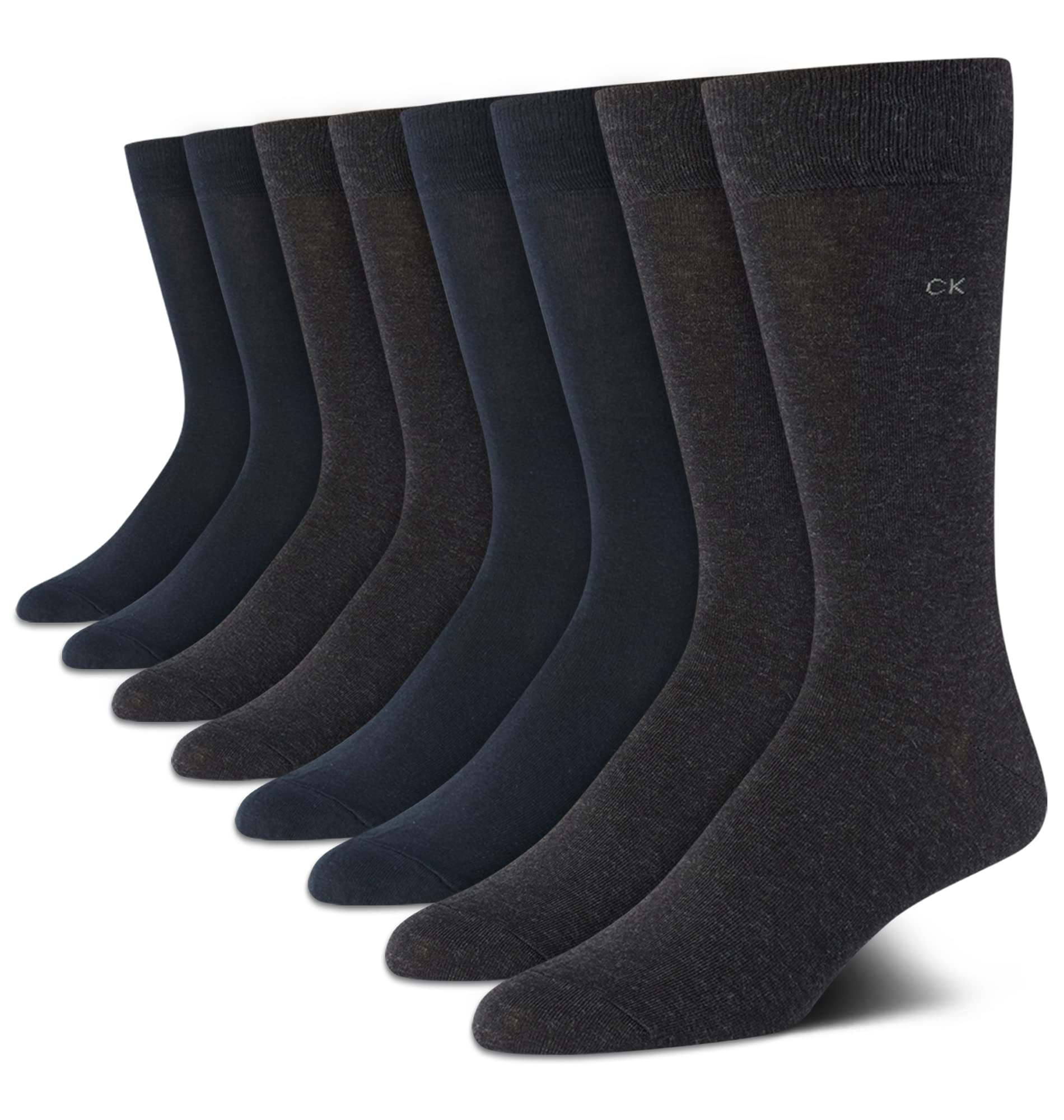 Calvin Klein Men's Dress Socks - 8 Pack Breathable Cotton Mid Crew Socks - Casual Long Work Socks for Men (Sizes 7-12), Size 7-12, Greynavy