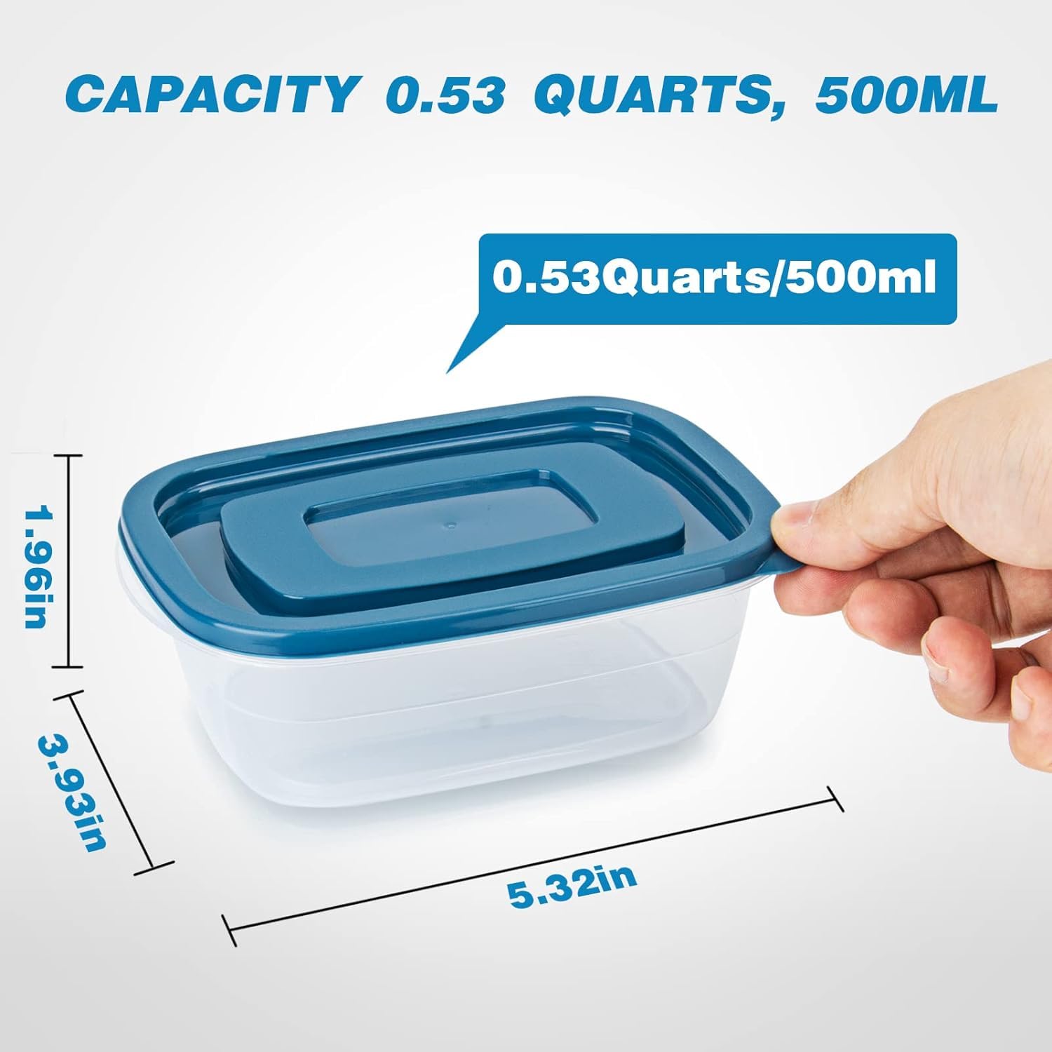PEDECO Rectangle Plastic Portion box Sets with Lids.Food Storage Box,Container Sets,Food Storage,Food Containers,Cereal Containers,use for School,Work and Travel,0.53 quarts(500ML) per box,Set Of 5