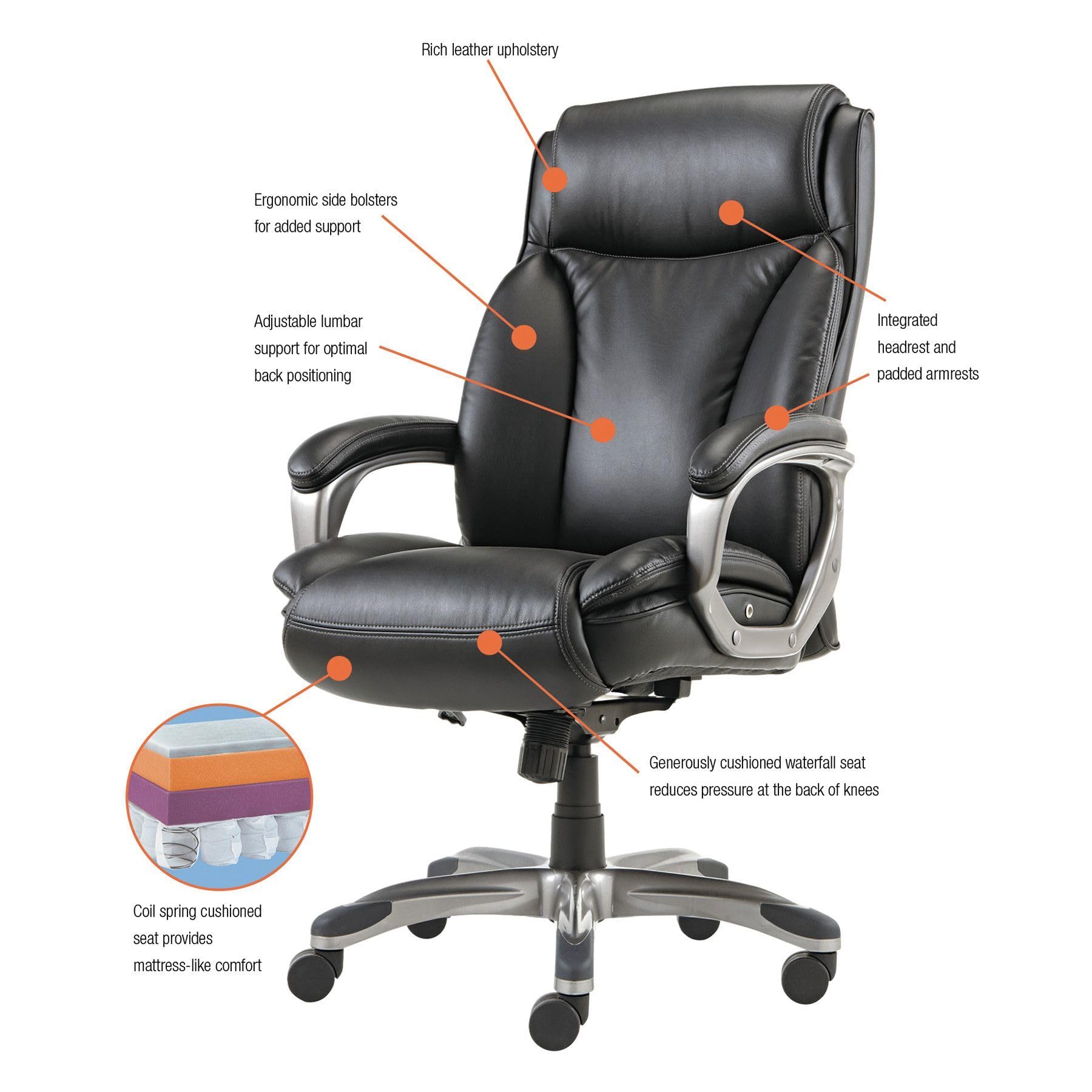 Alera ALEVN4119 Alera Veon Series Executive Highback Leather Chair, Coil Spring Cushioning,black