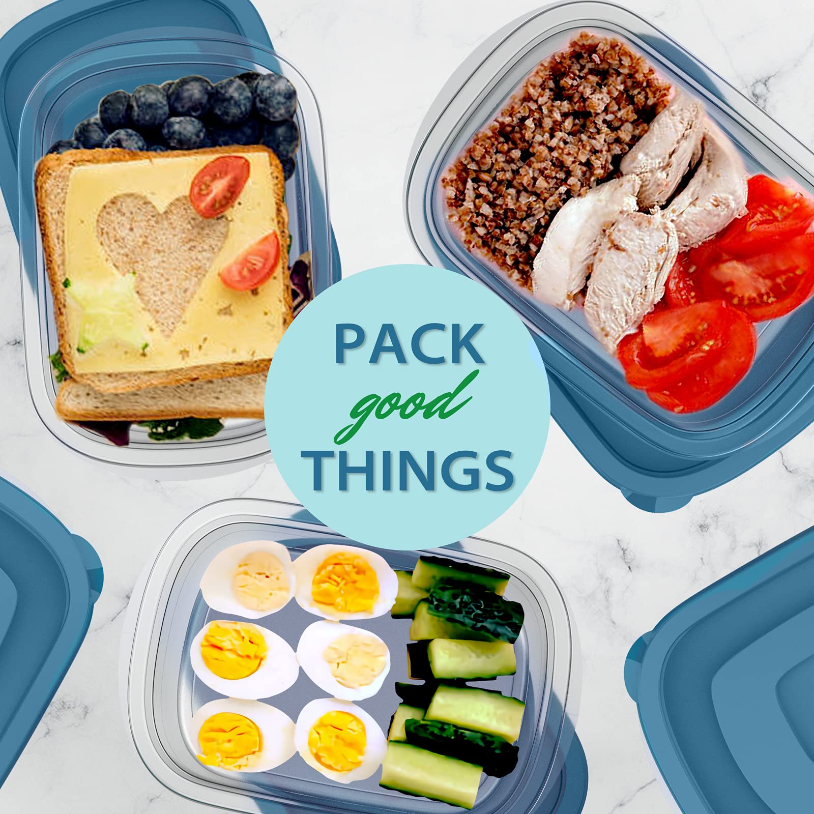 PEDECO Rectangle Plastic Portion box Sets with Lids.Food Storage Box,Container Sets,Food Storage,Food Containers,Cereal Containers,use for School,Work and Travel,0.53 quarts(500ML) per box,Set Of 5