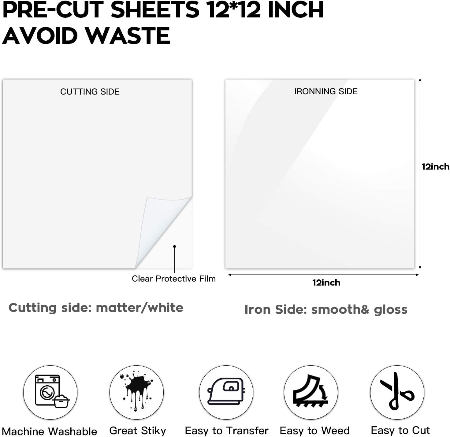 Dysania White HTV Heat Transfer Vinyl Bundle- 10 Pack 12"x12"Sheets HTV Vinyl, Pu Iron on Vinyl for T-Shirt,Easy to Cut & Weed for Heat Vinyl Design