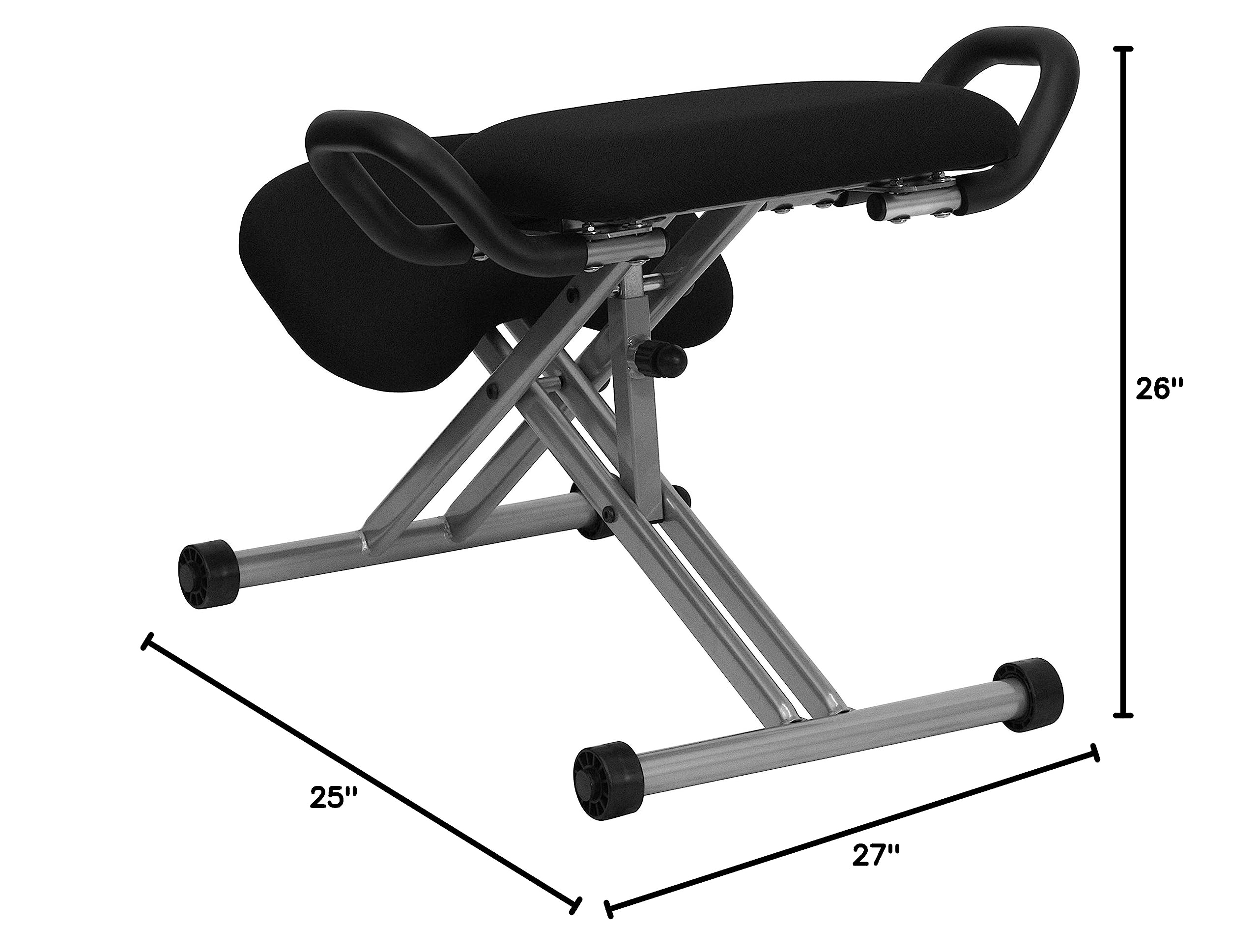 Flash Furniture Ergonomic Kneeling Office Chair with Handles in Black Fabric