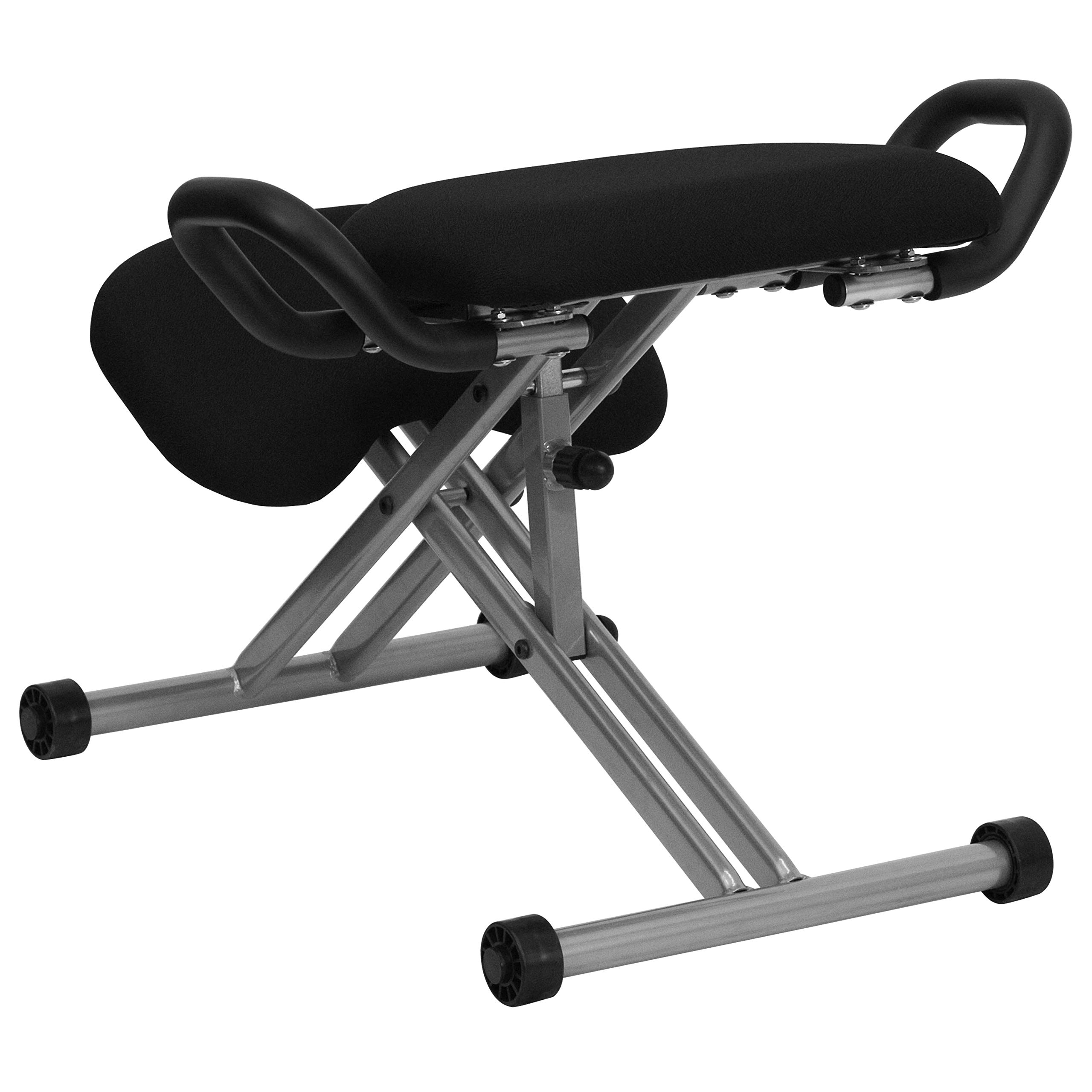 Flash Furniture Ergonomic Kneeling Office Chair with Handles in Black Fabric