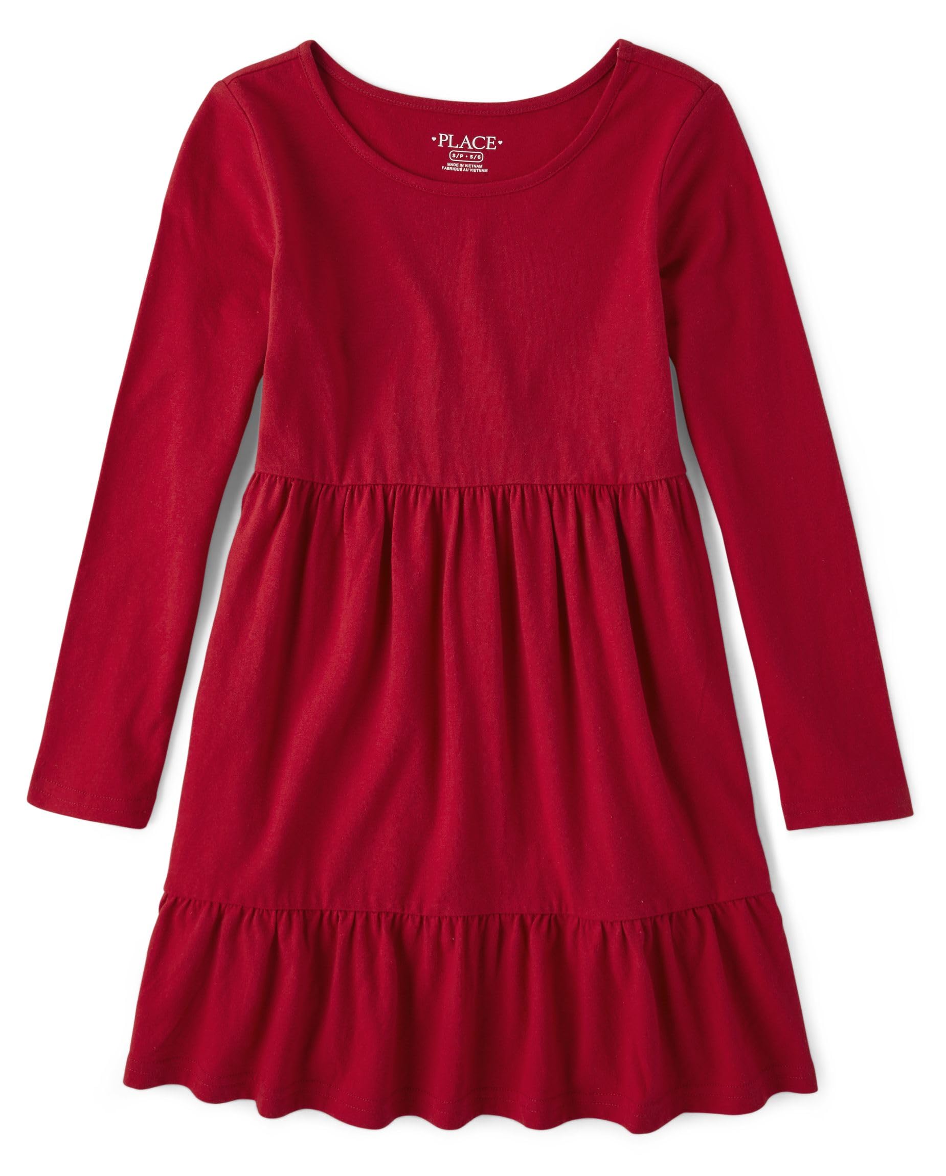 The Children's Place,Long Sleeve Knit Casual Skater Dress,Small (5/6) Red