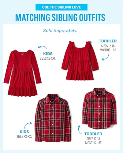 The Children's Place,Long Sleeve Knit Casual Skater Dress,Small (5/6) Red
