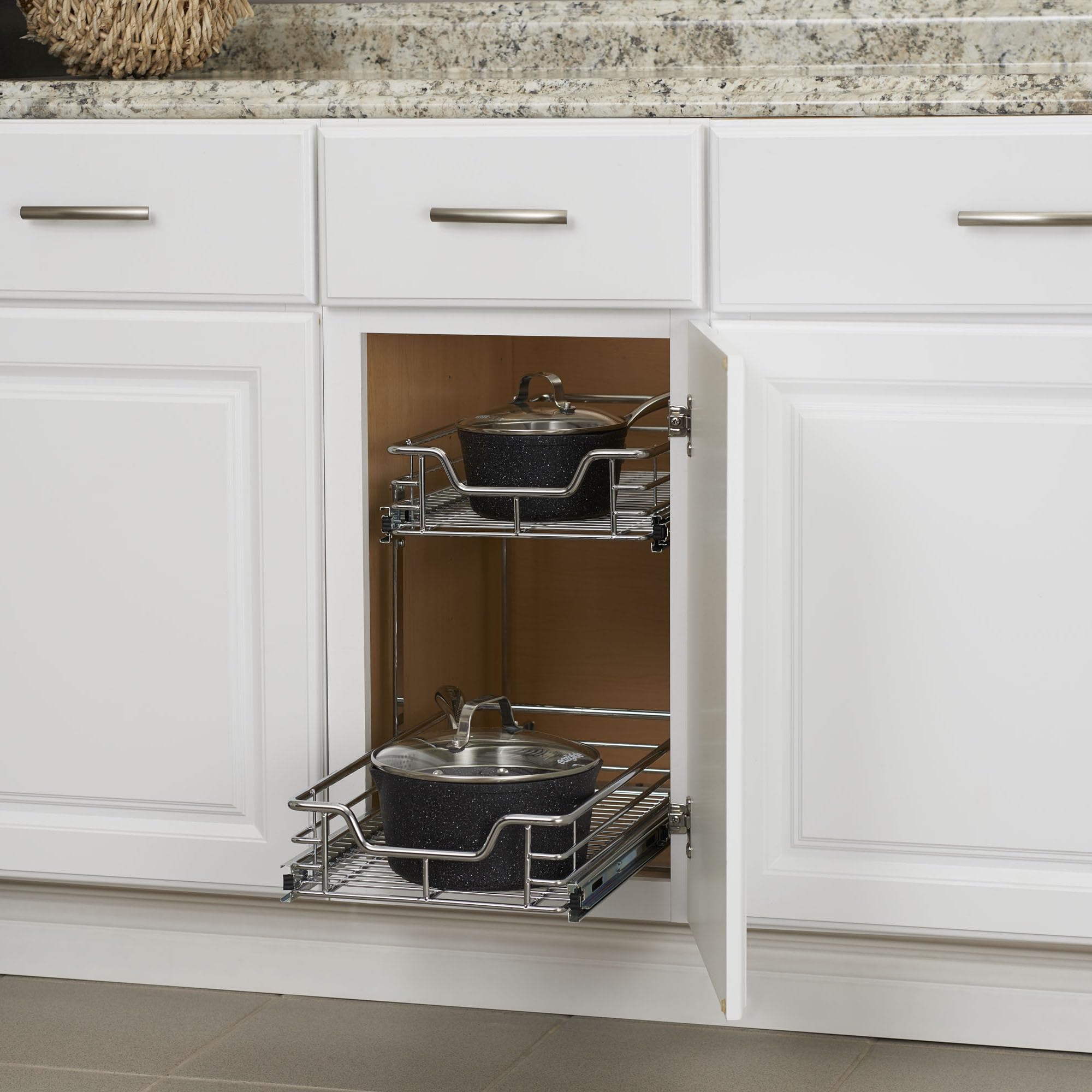 Household Essentials Glidez Slide Out Cabinet Organizer, 11.5β Wide, Durable Chrome-Plated Steel Frame, Dual Baskets and Smooth Glides, Heavy-Duty and Space-Optimizing, Simple Assembly and Installation, Chrome