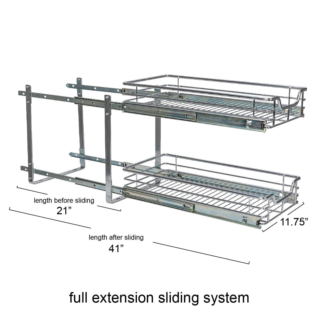 Household Essentials Glidez Slide Out Cabinet Organizer, 11.5β Wide, Durable Chrome-Plated Steel Frame, Dual Baskets and Smooth Glides, Heavy-Duty and Space-Optimizing, Simple Assembly and Installation, Chrome