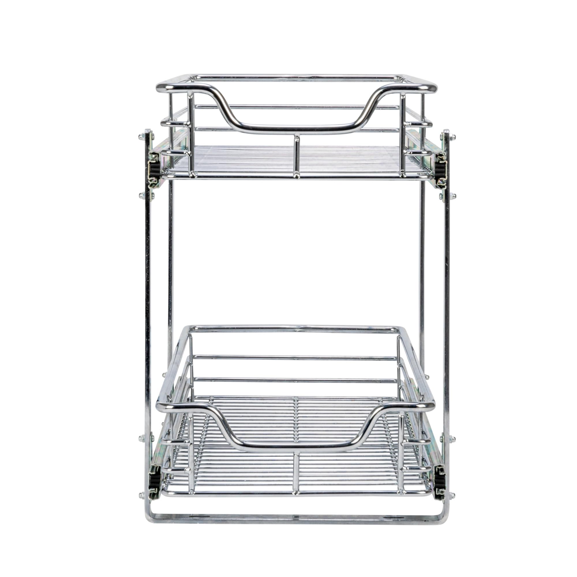 Household Essentials Glidez Slide Out Cabinet Organizer, 11.5β Wide, Durable Chrome-Plated Steel Frame, Dual Baskets and Smooth Glides, Heavy-Duty and Space-Optimizing, Simple Assembly and Installation, Chrome