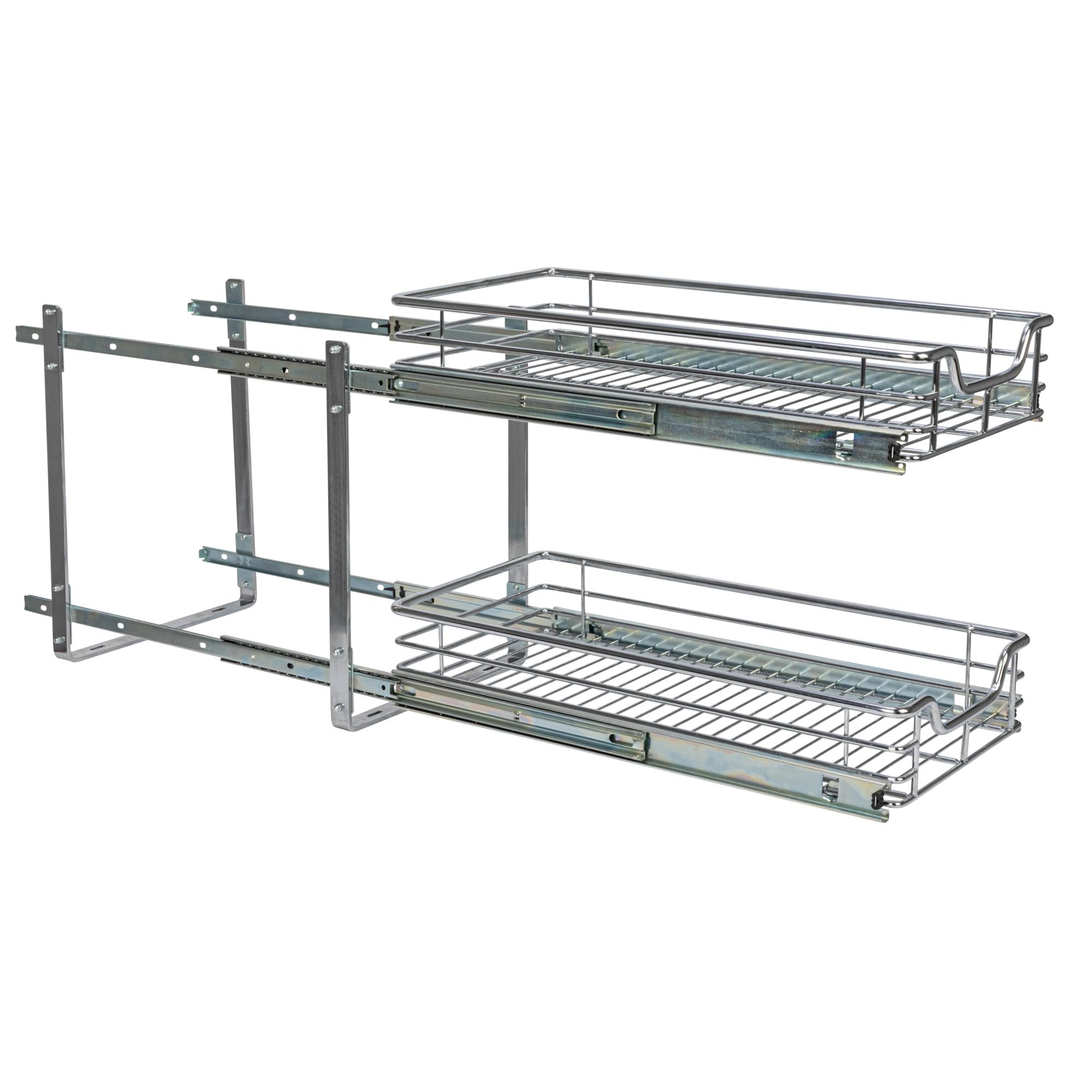 Household Essentials Glidez Slide Out Cabinet Organizer, 11.5β Wide, Durable Chrome-Plated Steel Frame, Dual Baskets and Smooth Glides, Heavy-Duty and Space-Optimizing, Simple Assembly and Installation, Chrome