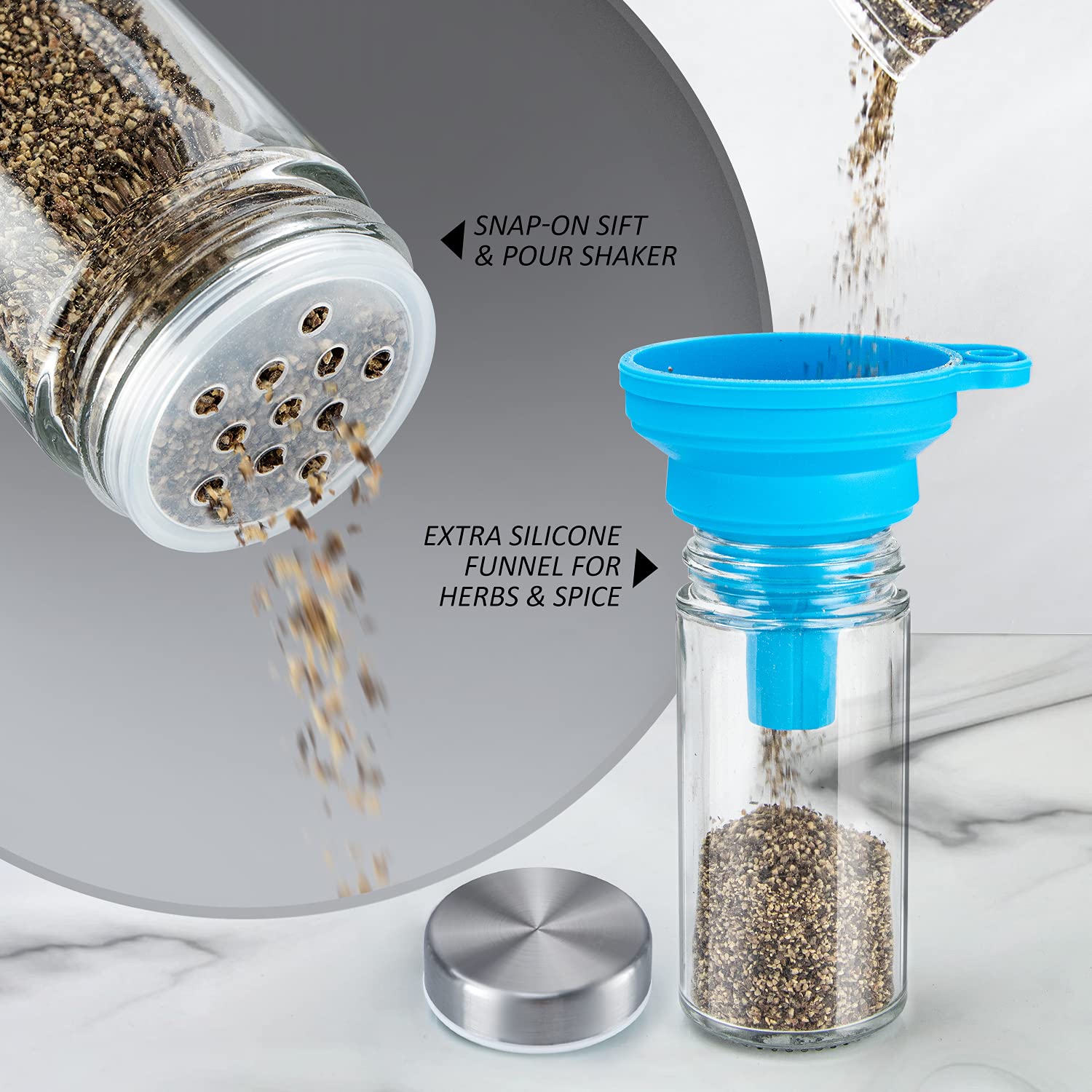 Rotating Spice Rack Organizer with Jars(20Pcs), Seasoning Organizer for Cabinet, Kitchen Spice Racks for Countertop, Revolving Stainless Steel Spice Organizer