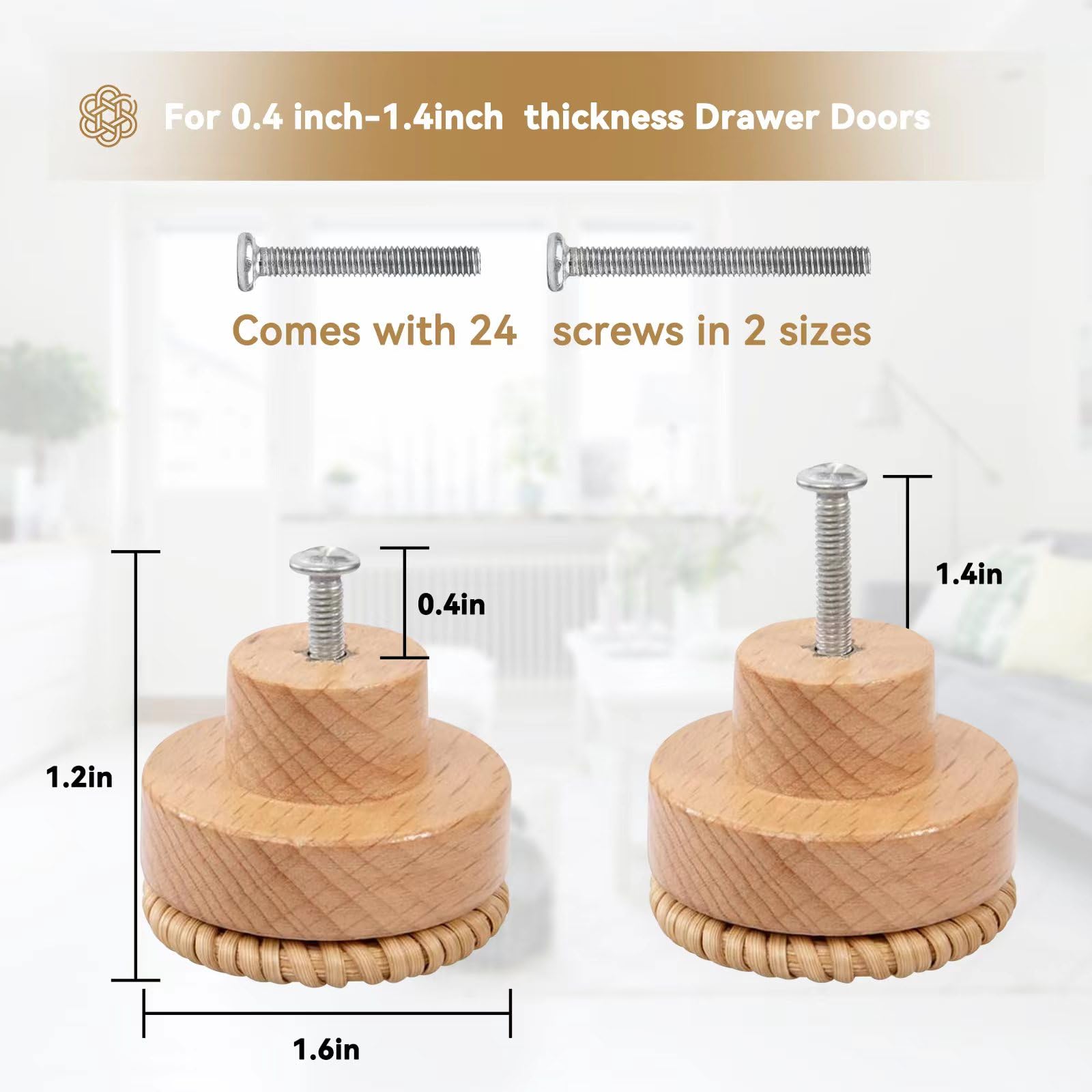 Howepet Boho Dresser Knobs - 12 Pack Boho Rattan Dresser Knobs Round, Handmade Wicker Woven with Screws for Furniture Cabinet Dresser Drawers, 12 Wooden Knobs + 1 Spare Wooden Knob