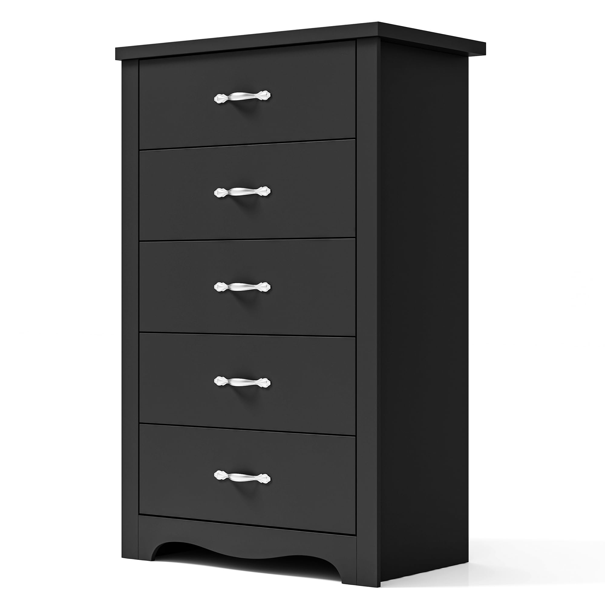 LINSY HOME 5 Drawer Dresser, Black Dresser for Bedroom, Modern Dresser Chest with Wide Drawers, Wood Storage Chest of Drawers for Nursery Kids Room Living Room