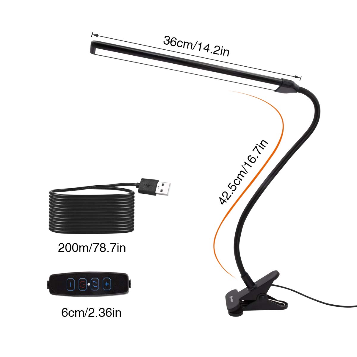 CeSunlight Clamp on Lamp, Clip Light, Desk Lamps 3 Color Temperature Setting, 10 Brightness Levels, 2m USB Cord Power Supply and AC Adapter Included, Pack of 2 (Black)